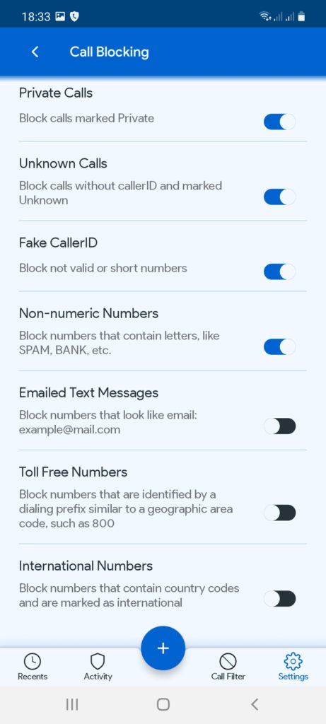What call blocking options can I choose in Call Control - Call Control