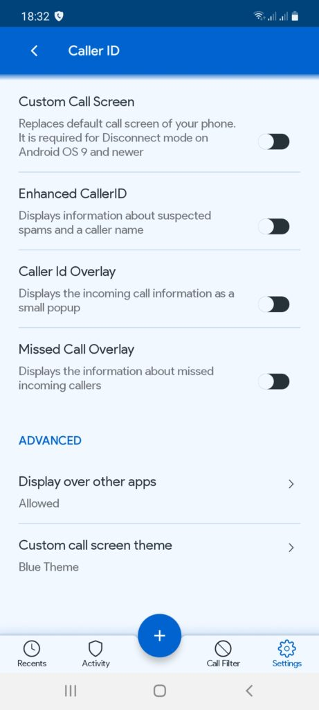 What options can I activate in the Caller ID page of General Settings ...