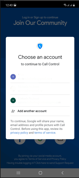 How do I log into the Call Control app on my device? - Call Control