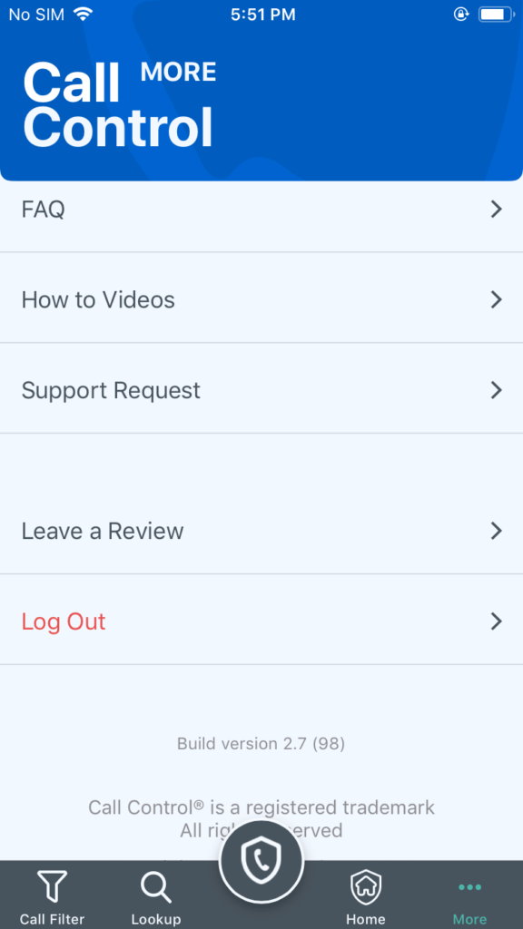 How to log out of the app - Call Control