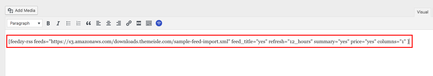How to use Feedzy with a shortcode - ThemeIsle Docs