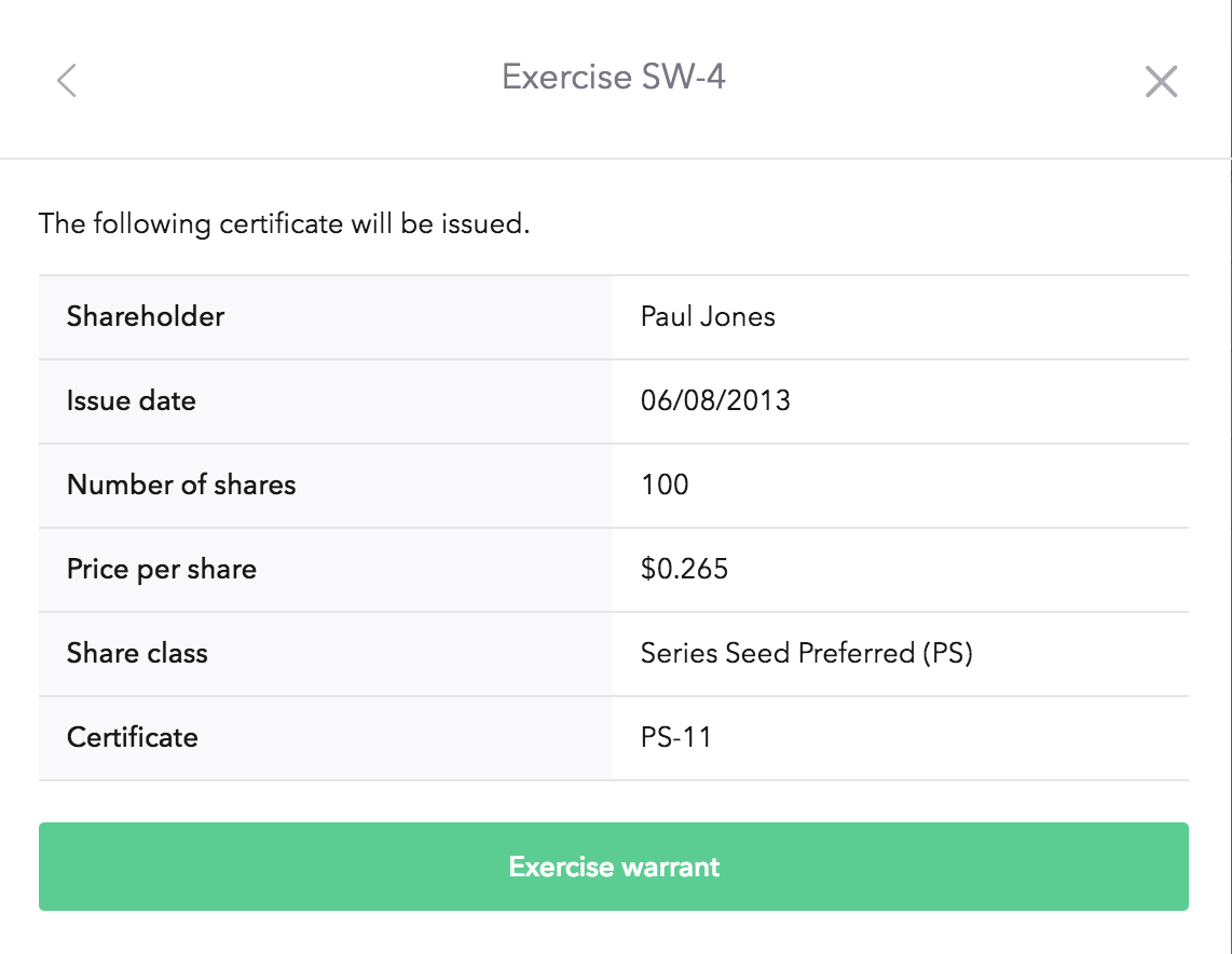 Exercising Warrants into Certificates