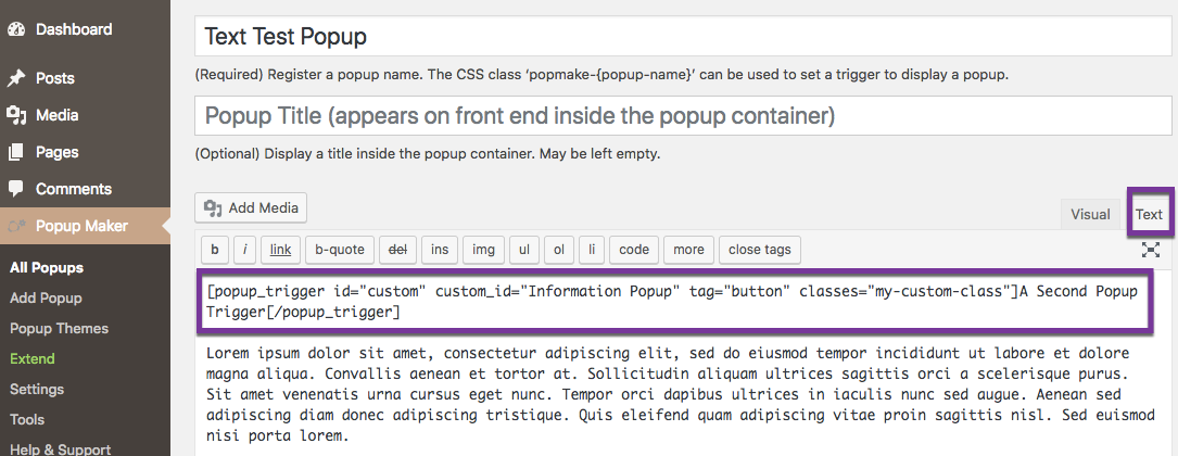 Shortcode: Popup Trigger - Popup Maker