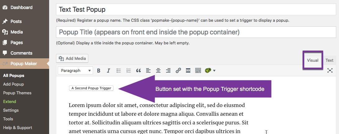 Shortcode: Popup Trigger - Popup Maker