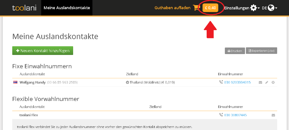 Wo finde ich meinen Guthabenstand? | Hilfe-Center | toolani - Billig ...
