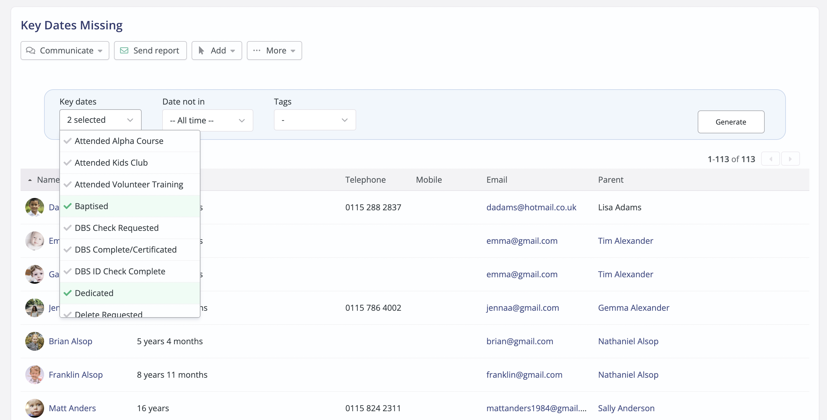 Staying on top of member key dates - ChurchSuite Support Articles