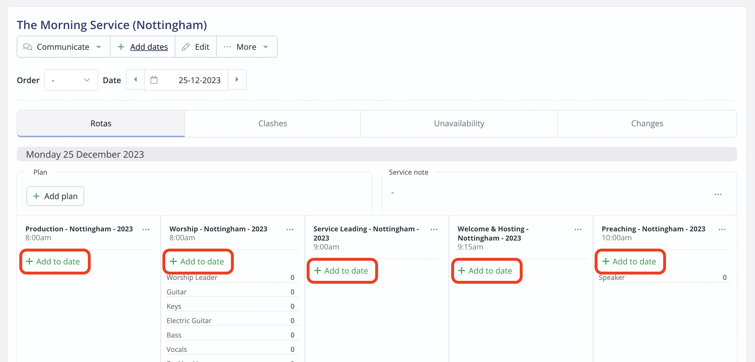 Assigning rotas to services - ChurchSuite Support Articles