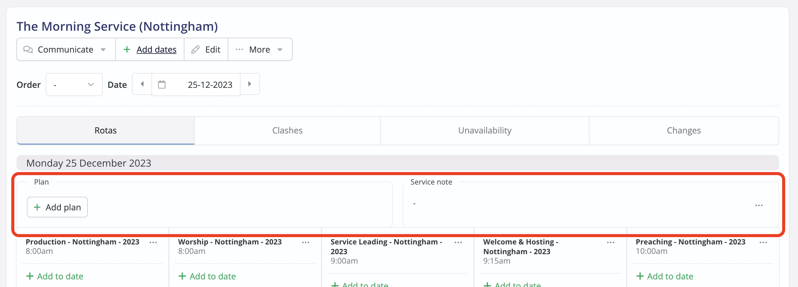Assigning rotas to services - ChurchSuite Support Articles