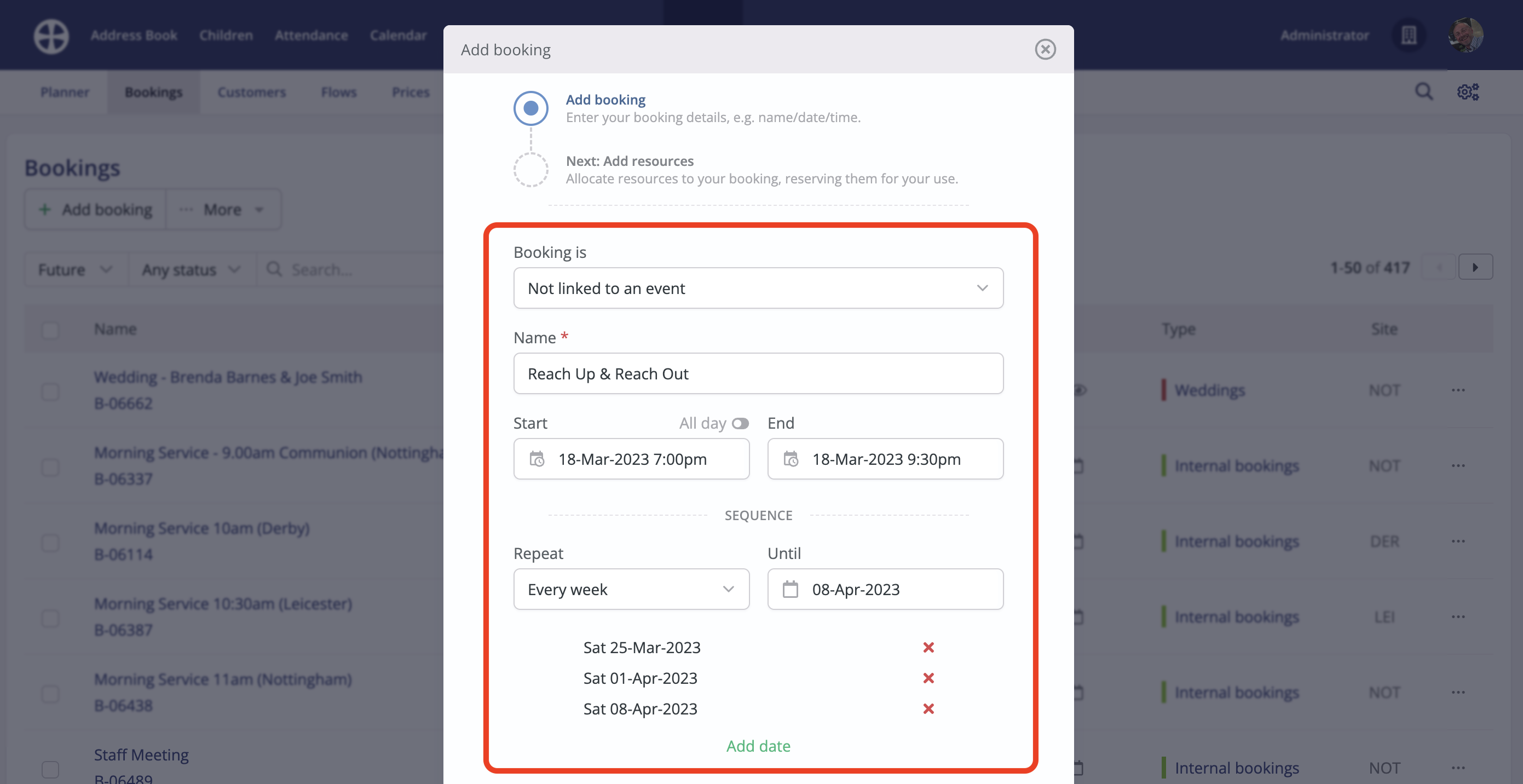 Adding and viewing bookings - ChurchSuite Support Articles