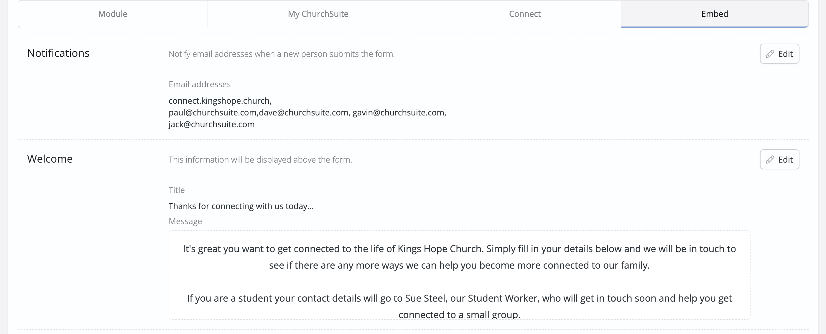 Embed a newcomer connect form on your website - ChurchSuite Support ...