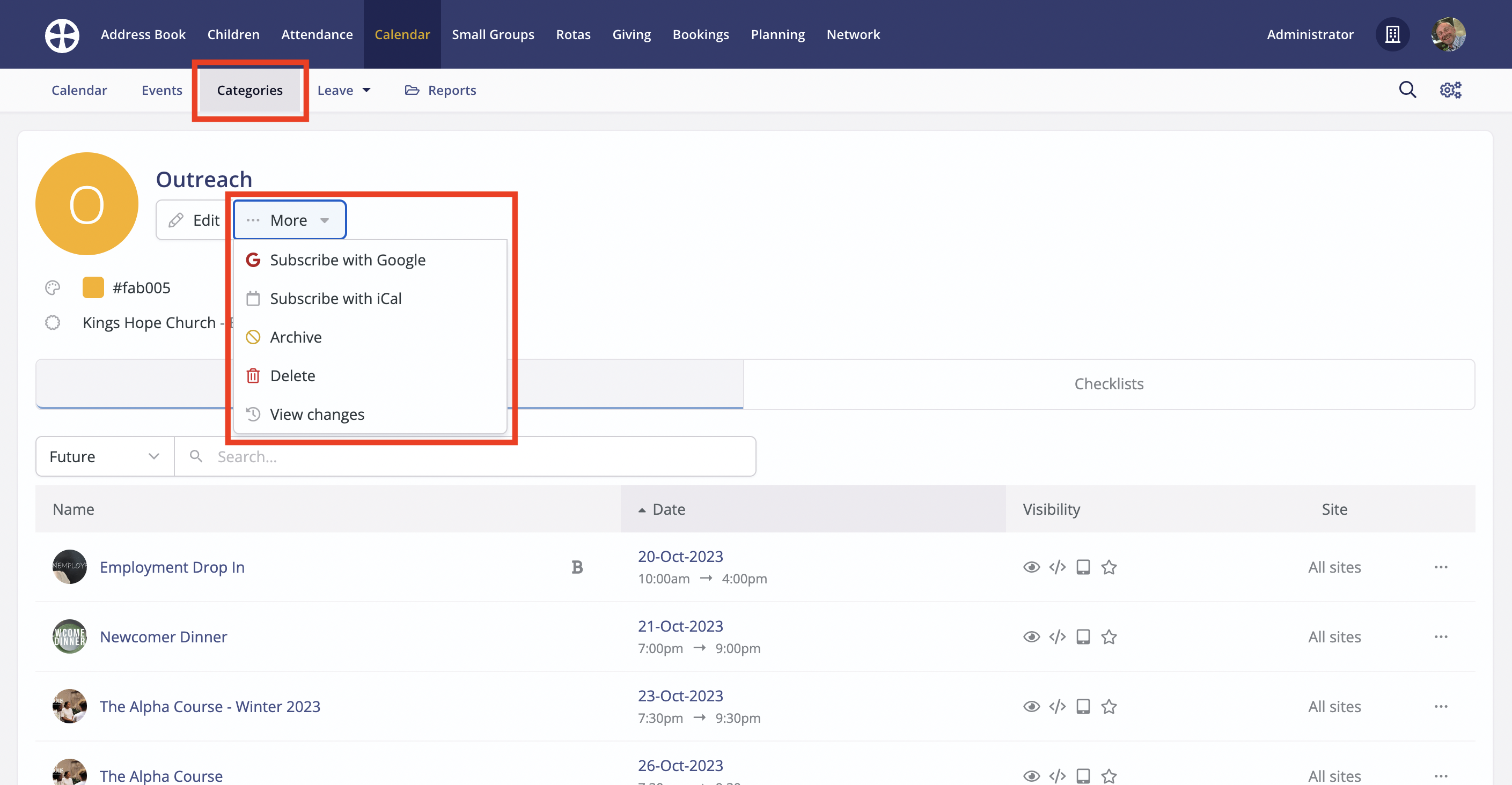 Subscribing to an iCal feed of events, bookings and leave - ChurchSuite ...