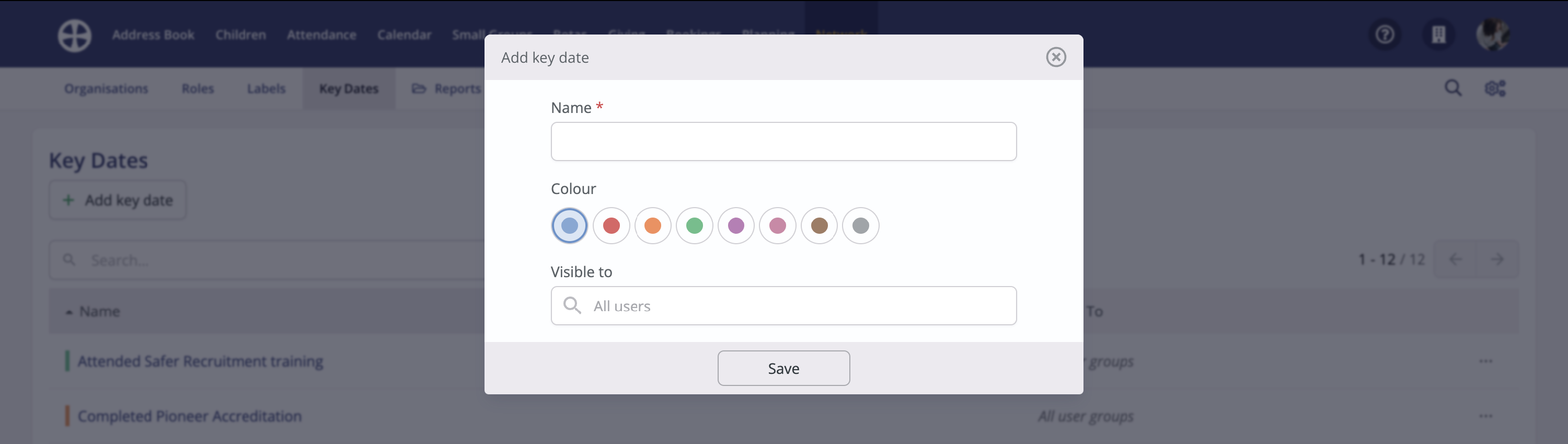 Adding and managing organisation key dates - ChurchSuite Support Articles