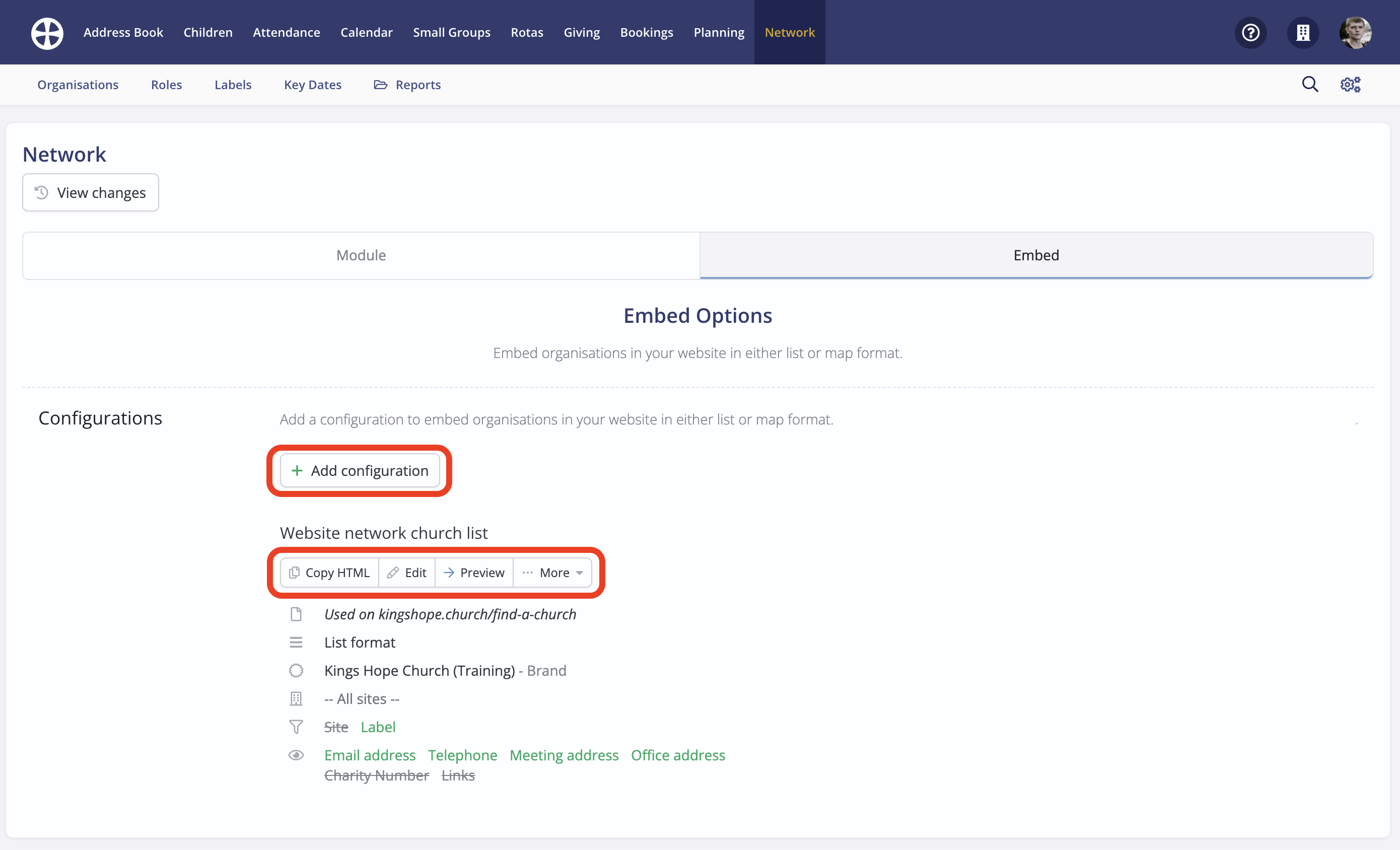 Embed organisation lists and maps in your website - ChurchSuite Support Articles