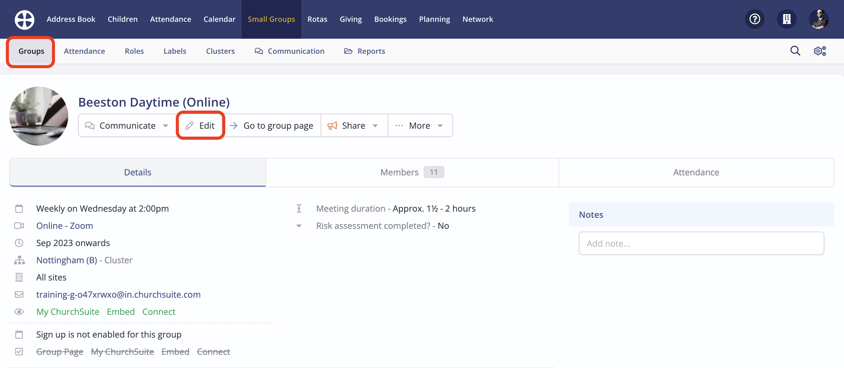 Enabling small group sign-up through an embedded small group list or ...