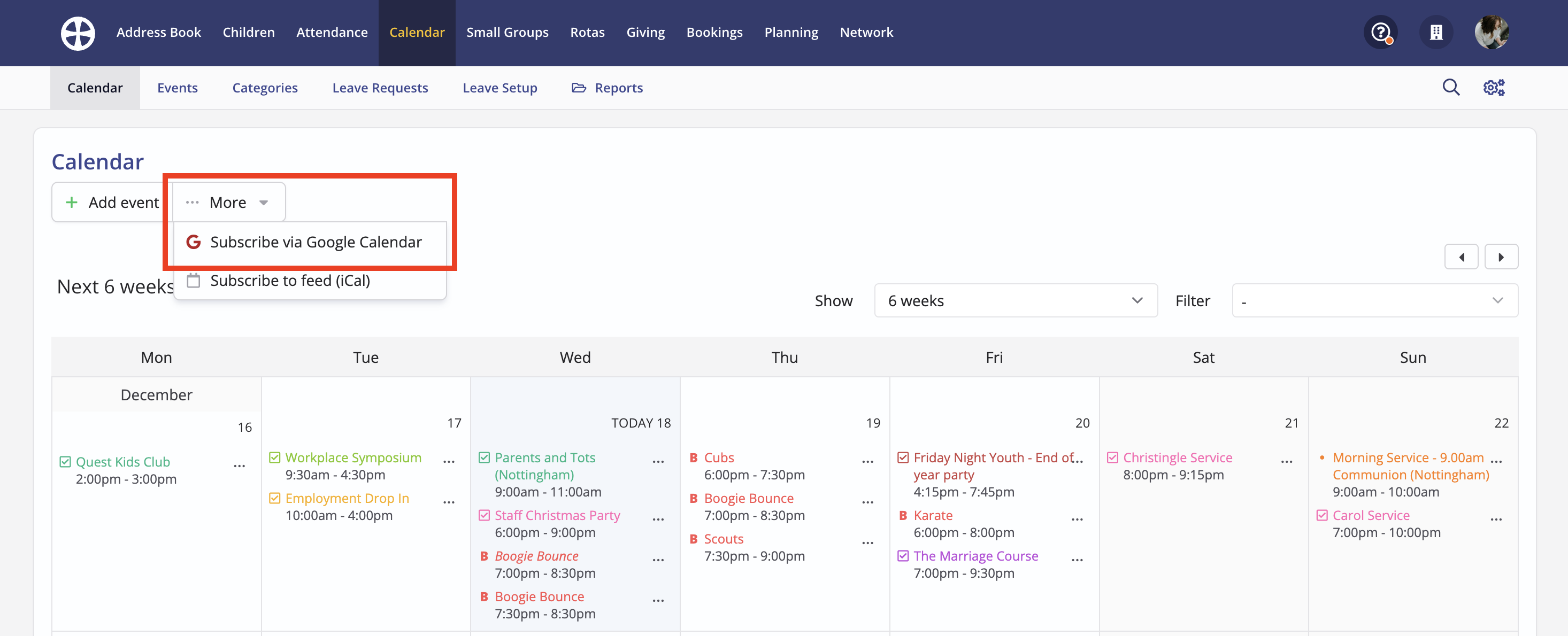 Subscribing to an iCal feed of events, bookings and leave - ChurchSuite ...