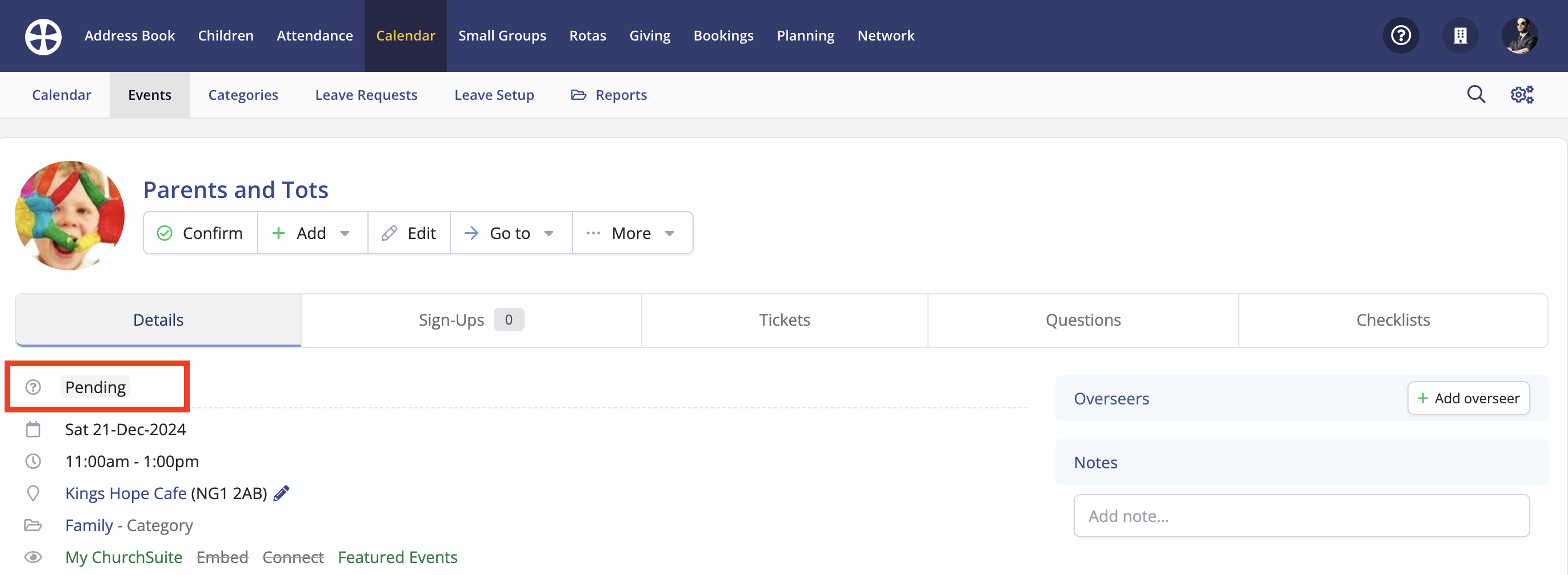 Managing event visibility and status - ChurchSuite Support Articles