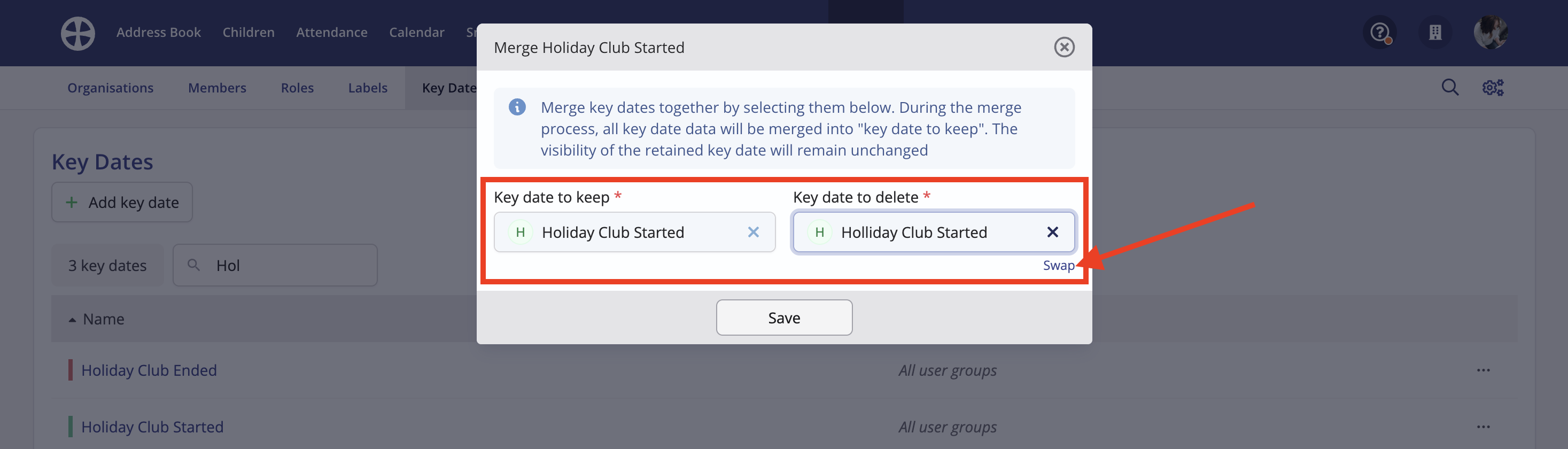 Adding and managing organisation key dates - ChurchSuite Support Articles