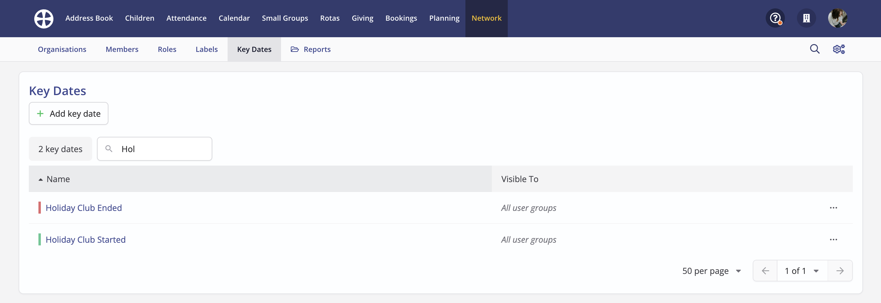 Adding and managing organisation key dates - ChurchSuite Support Articles
