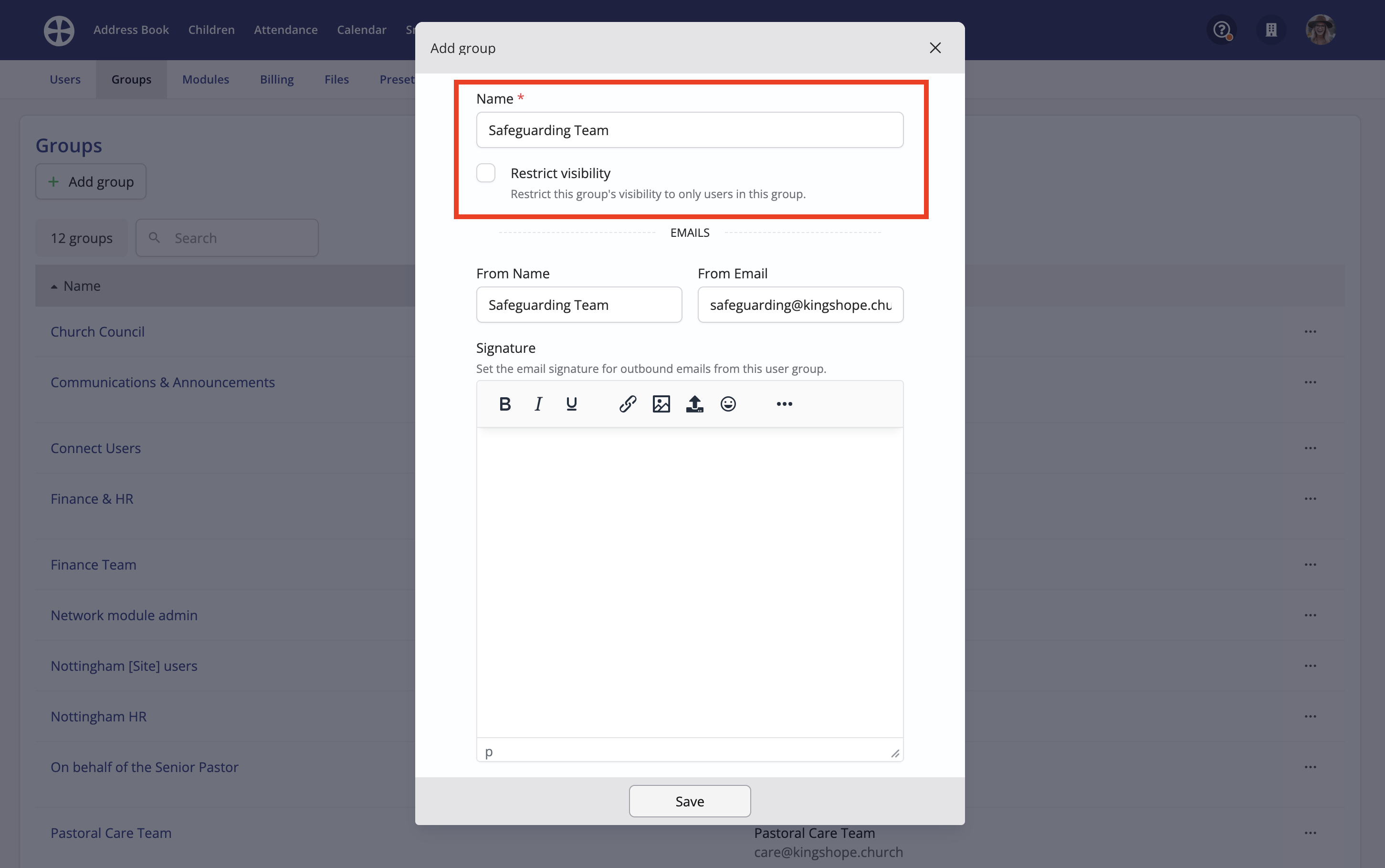Restricting visibility and access with user groups - ChurchSuite Support Articles