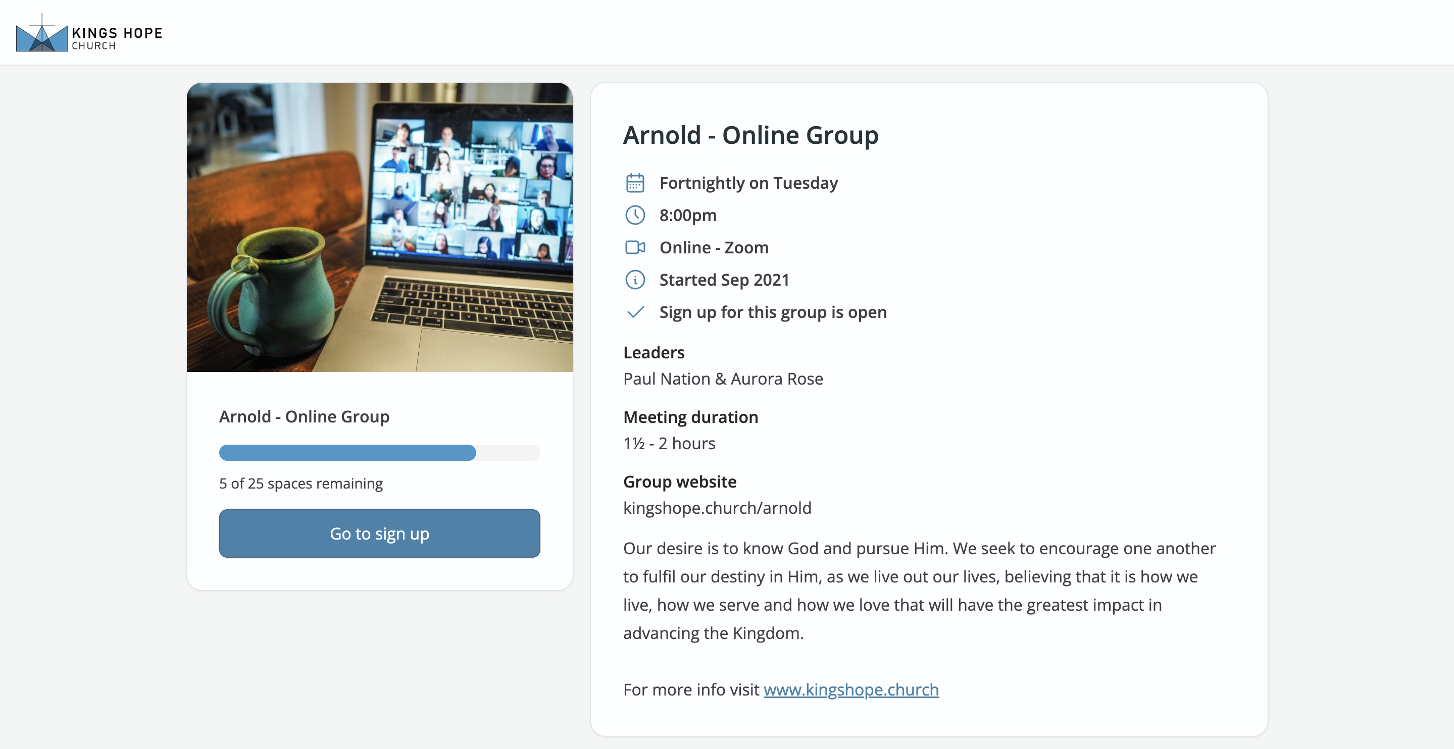 Enabling small group sign-up through an embedded small group list or ...