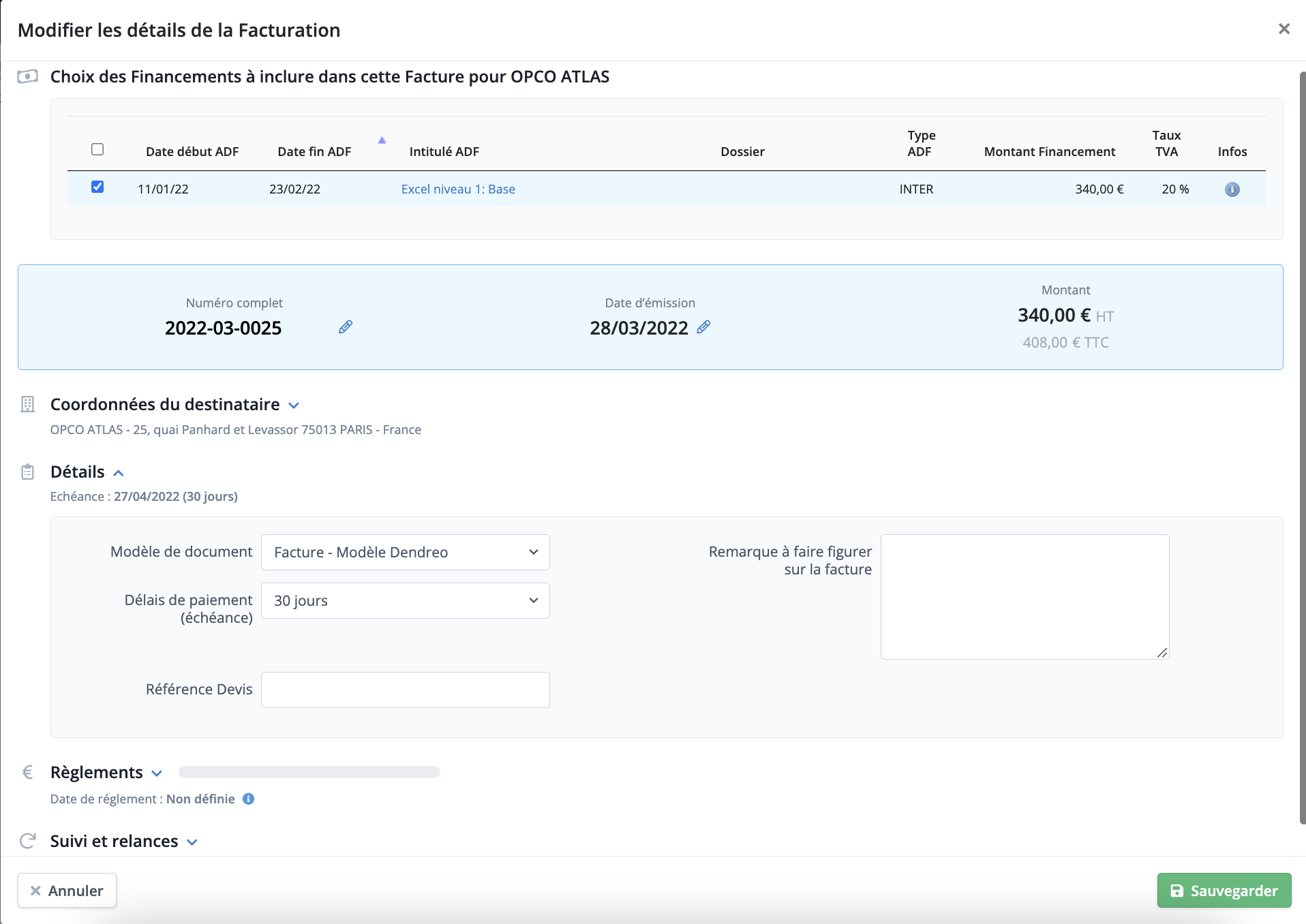 Générer les Factures - Dendreo FAQ