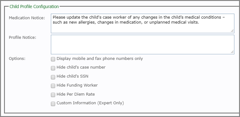 Family Web Configuration: Child Tab – extendedReach