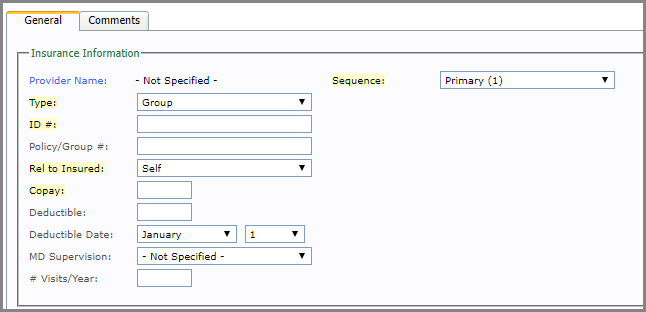General Case Management - Case Screen: Insurance Tab – extendedReach