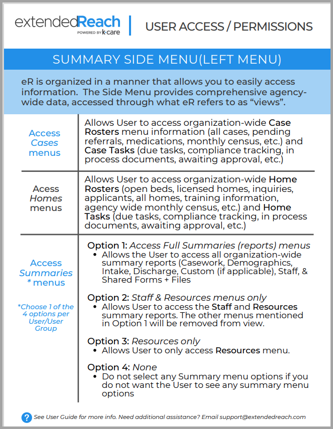 User Access / Permissions Guide – extendedReach
