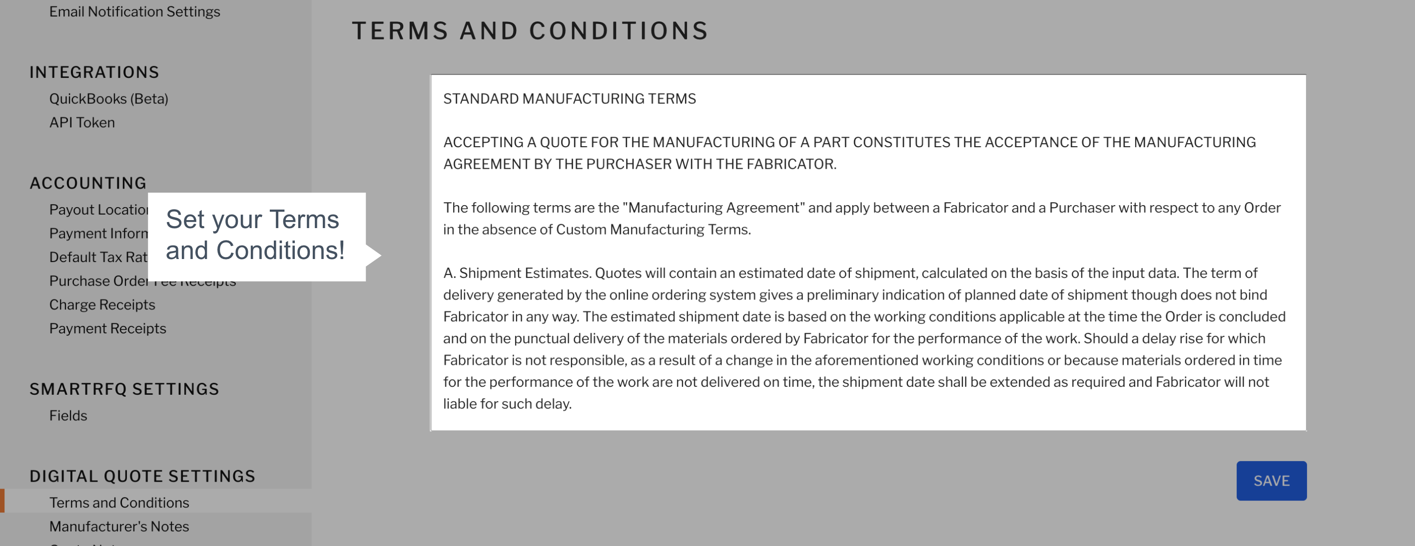 Digital Quote settings