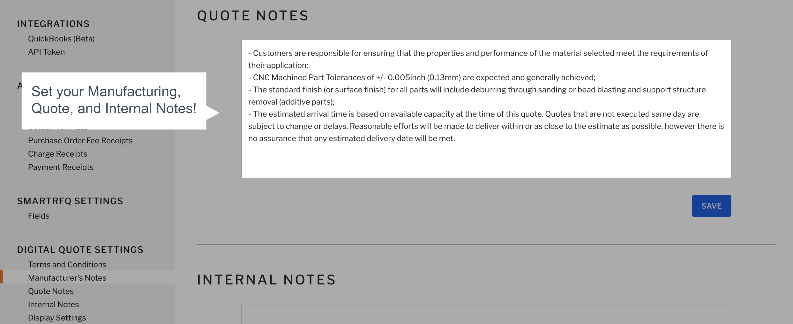 Digital Quote settings