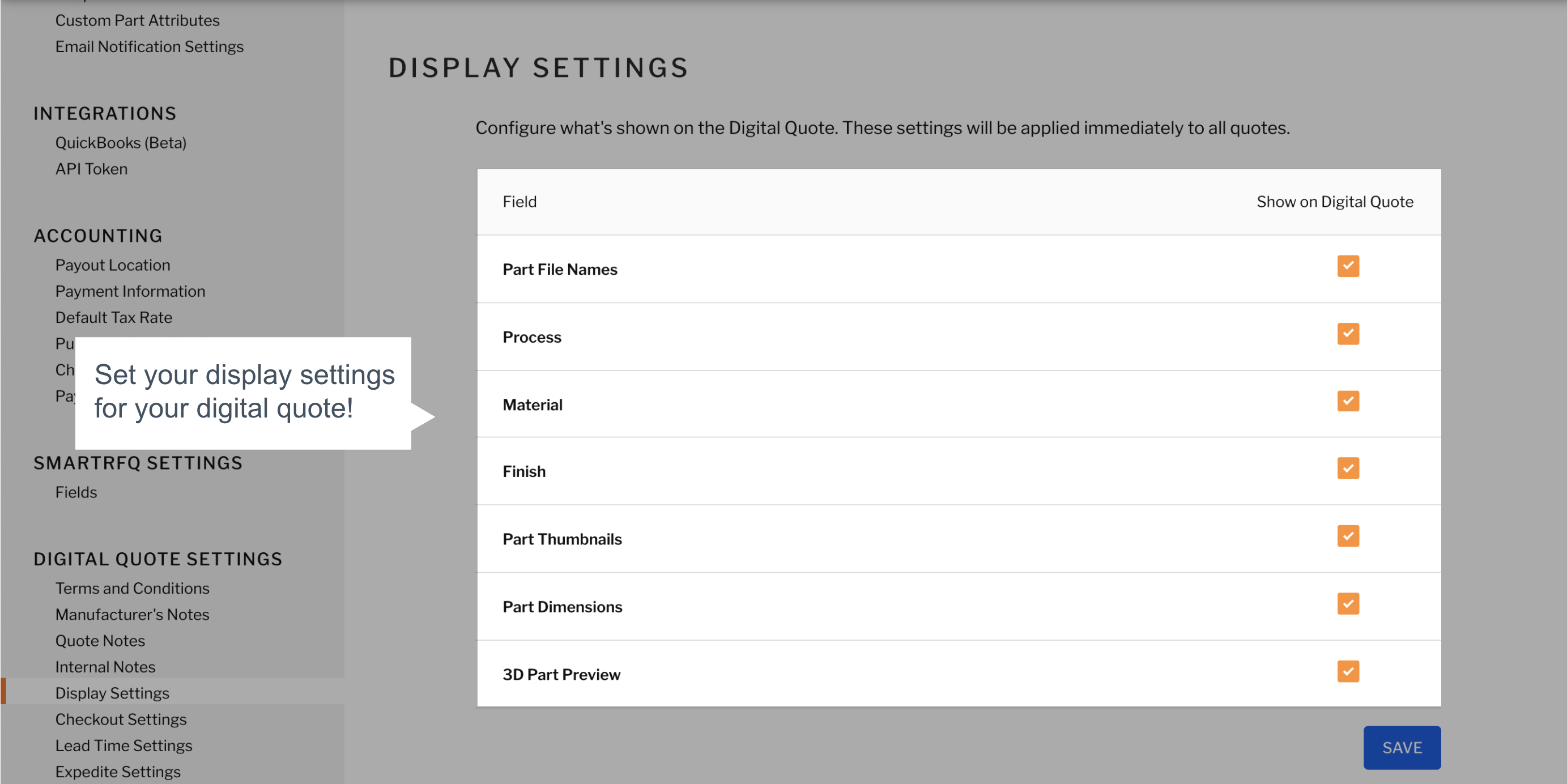 Digital Quote settings