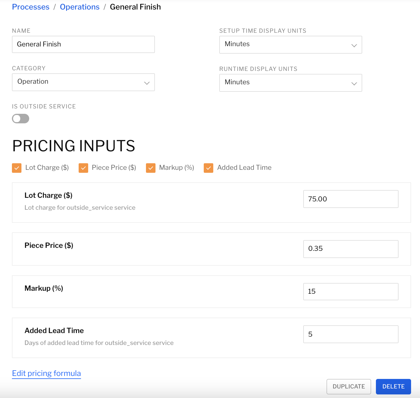 Setting up operations