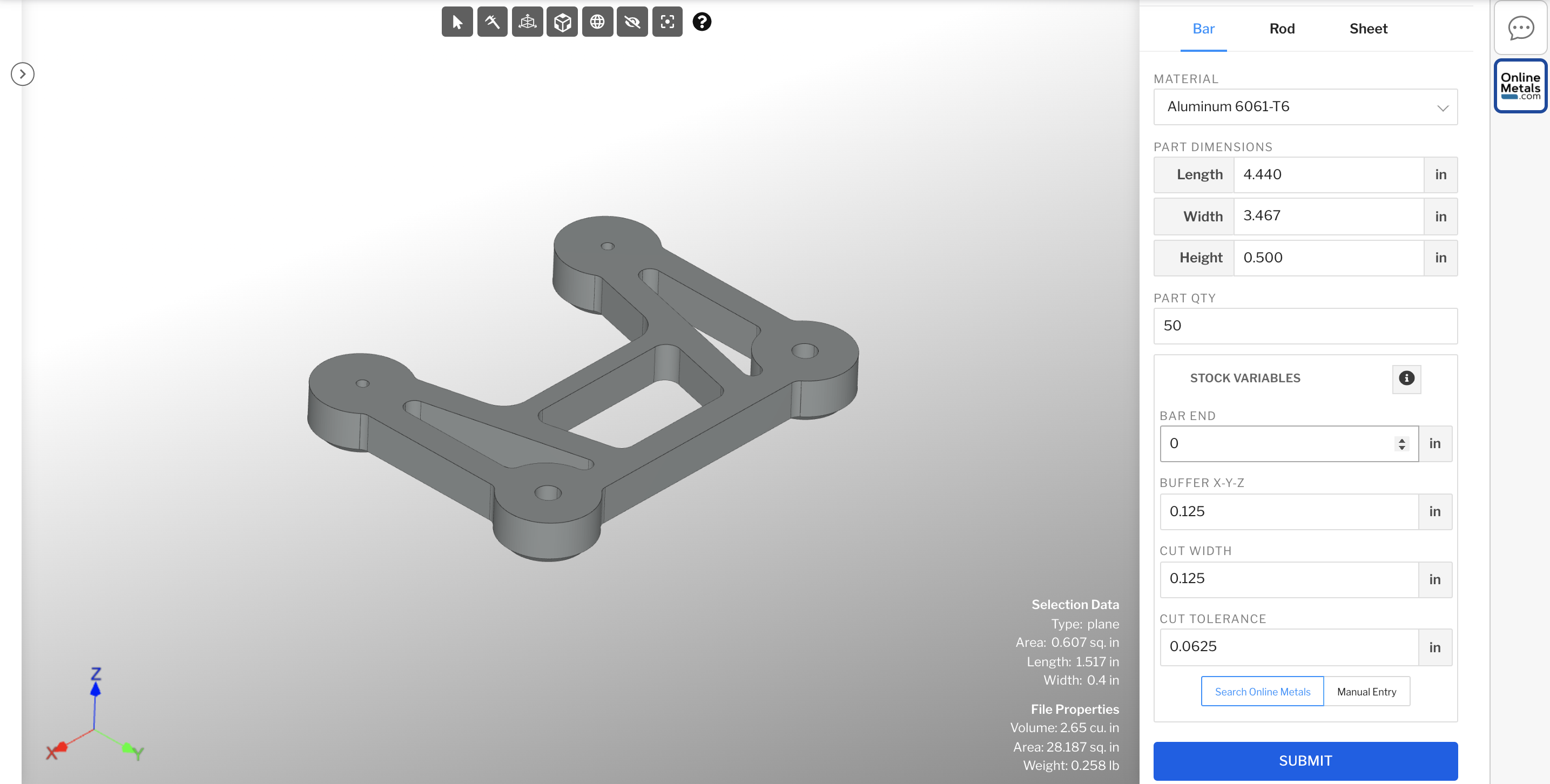 Online Metals material calculator
