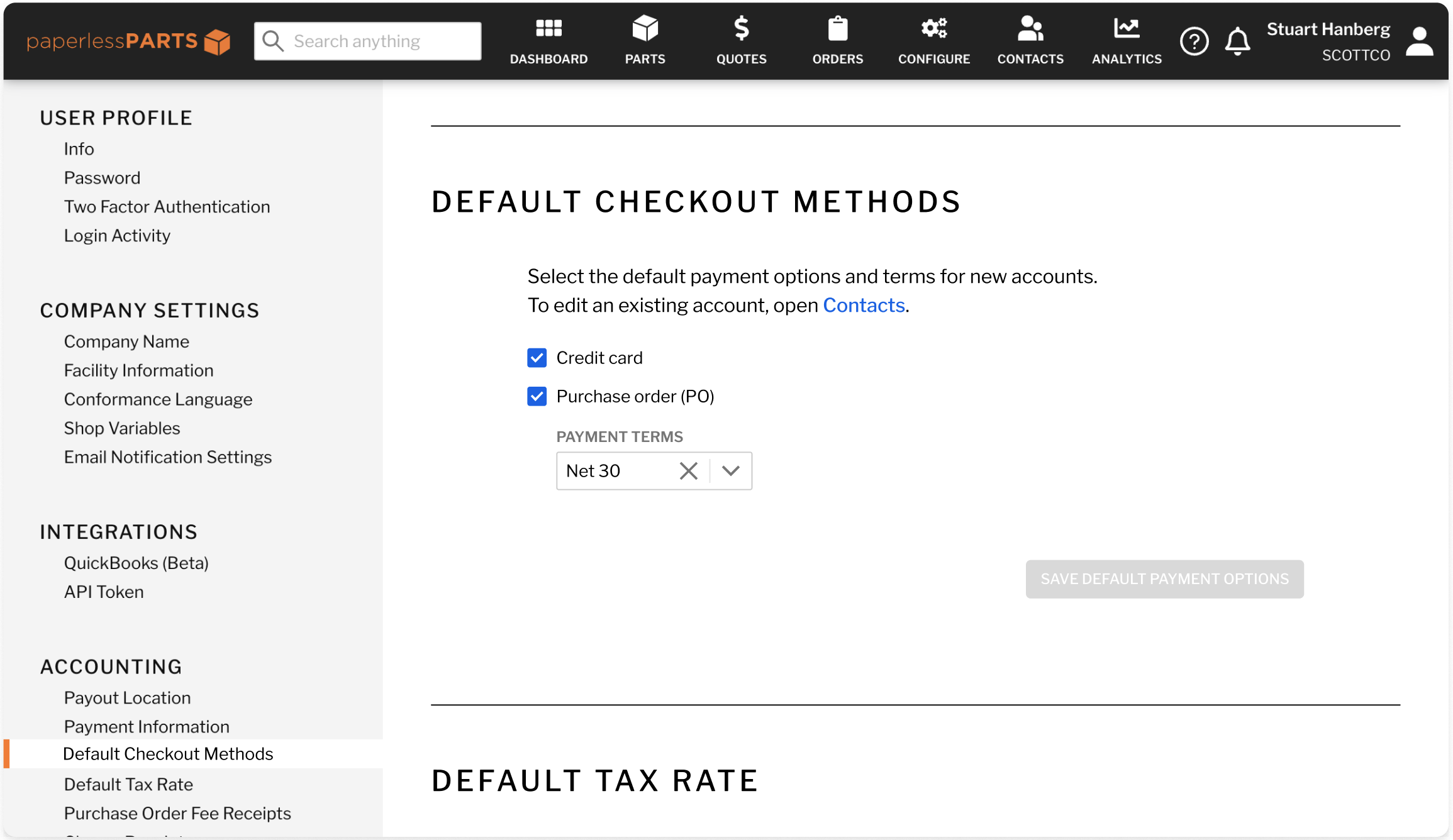 Online checkout in Paperless Parts