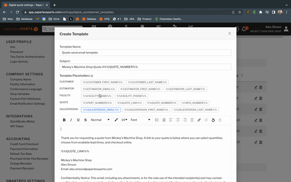 New email template placeholders - August 2022