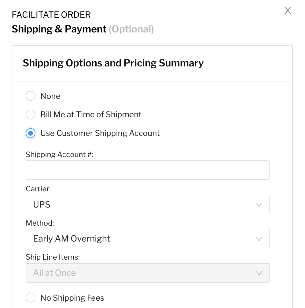 Shipping options