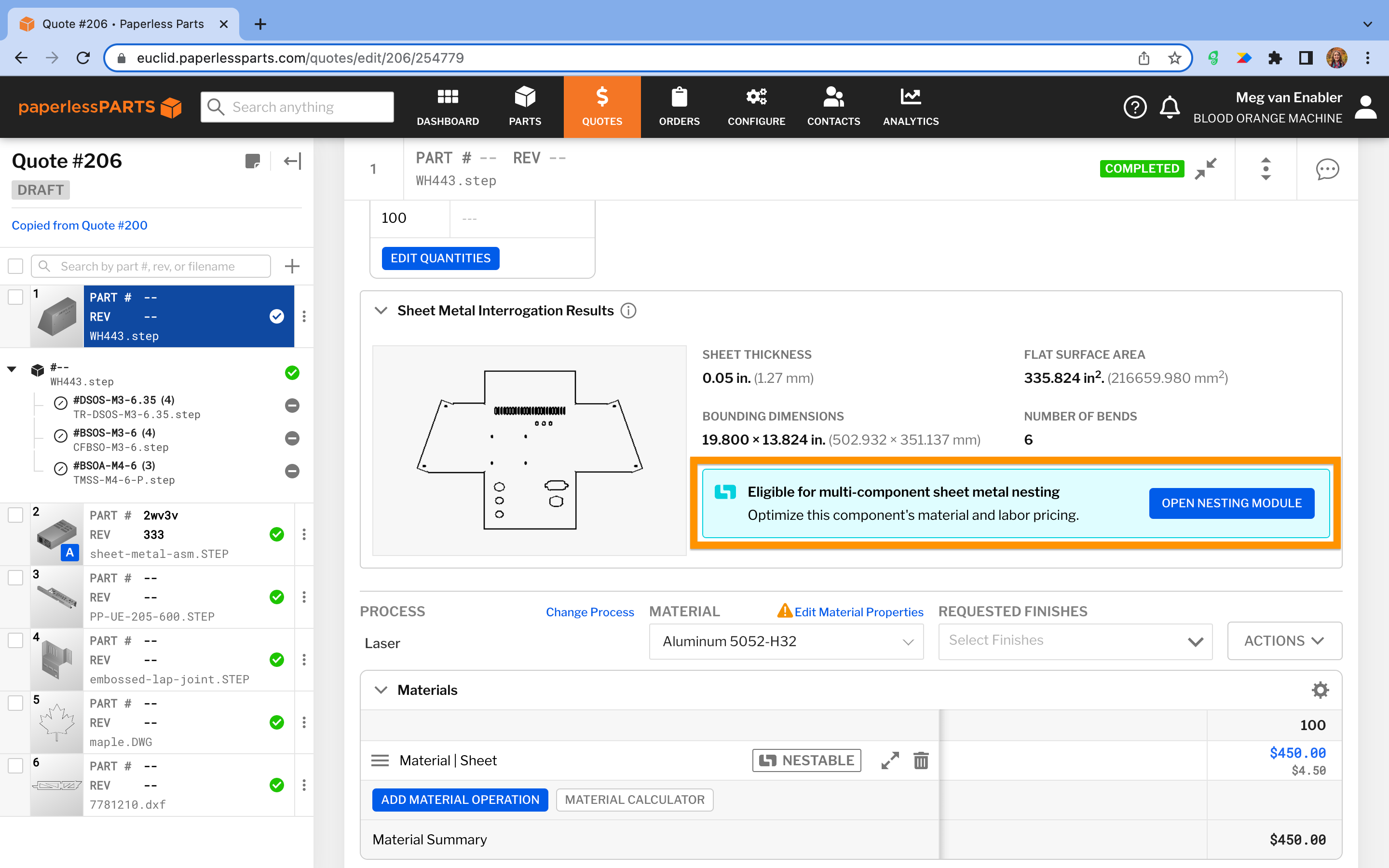 Multi-component sheet metal nesting