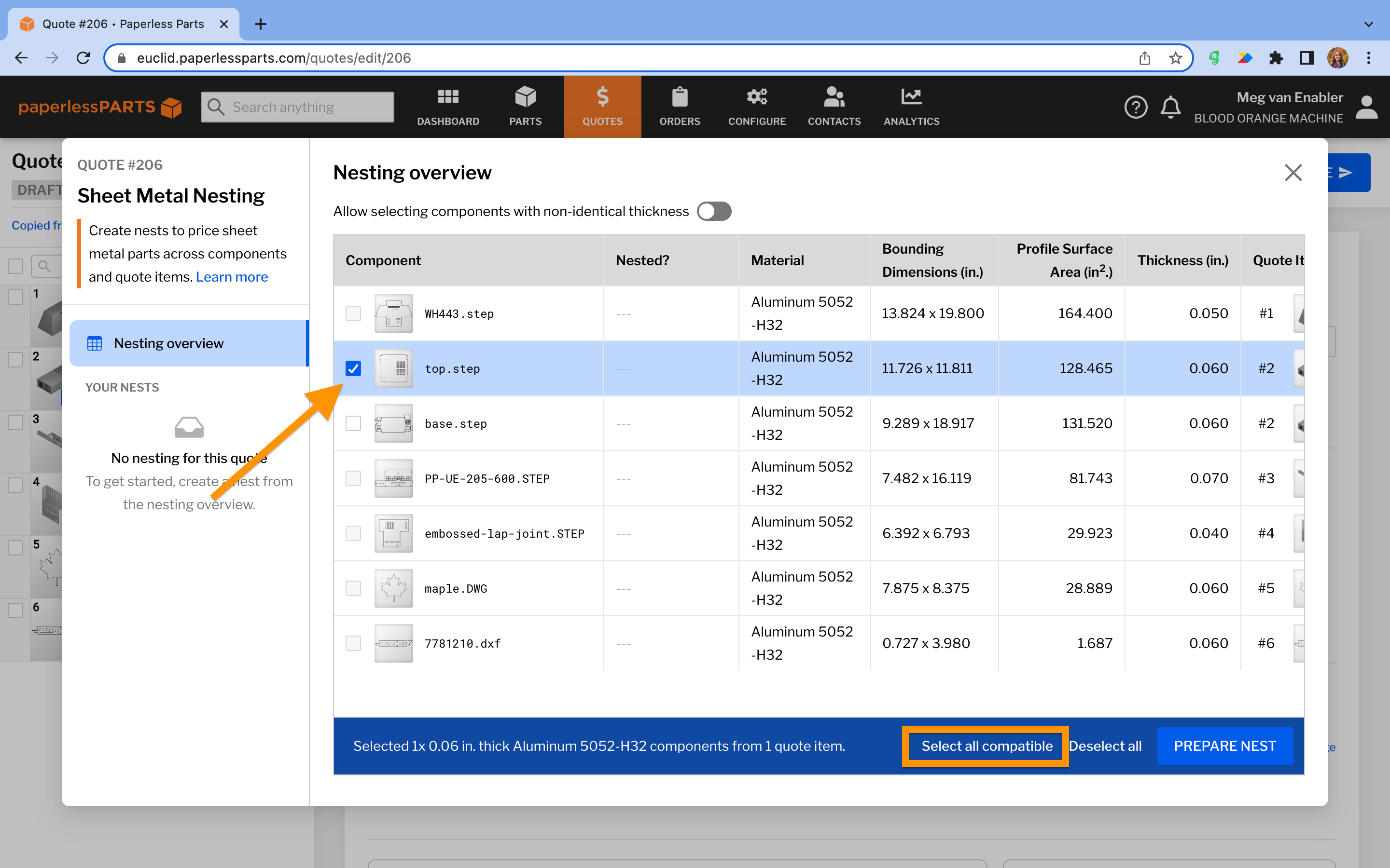 Multi-component sheet metal nesting