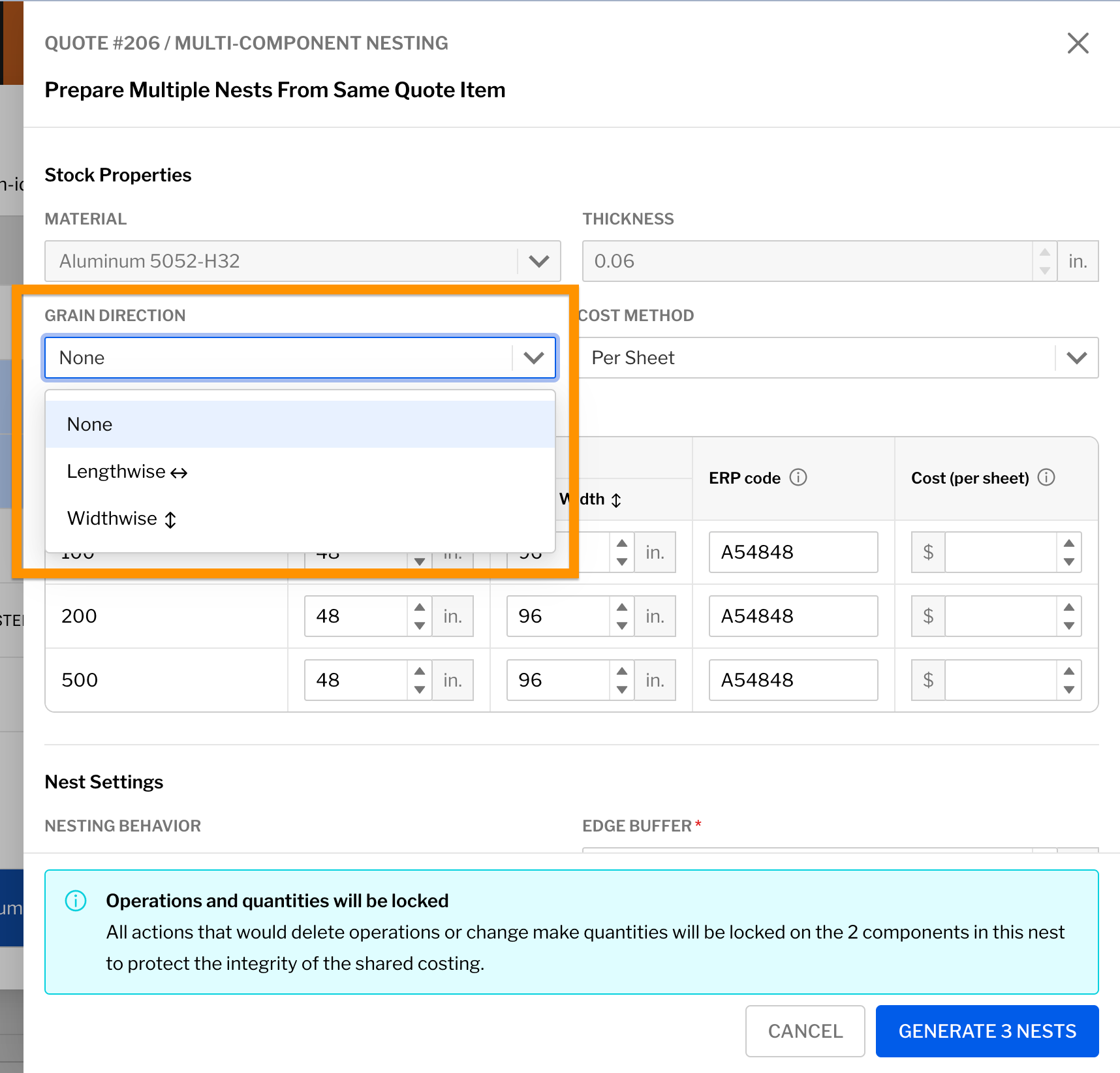 Multi-component sheet metal nesting