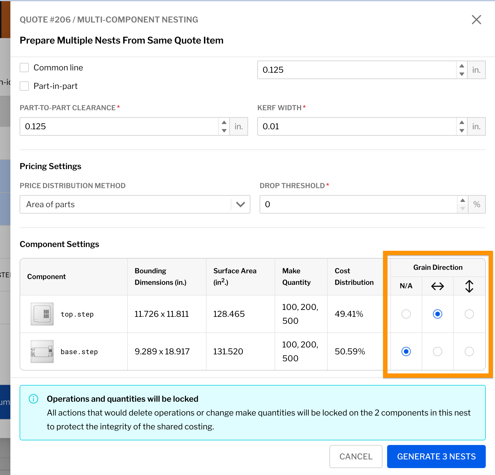 Multi-component sheet metal nesting