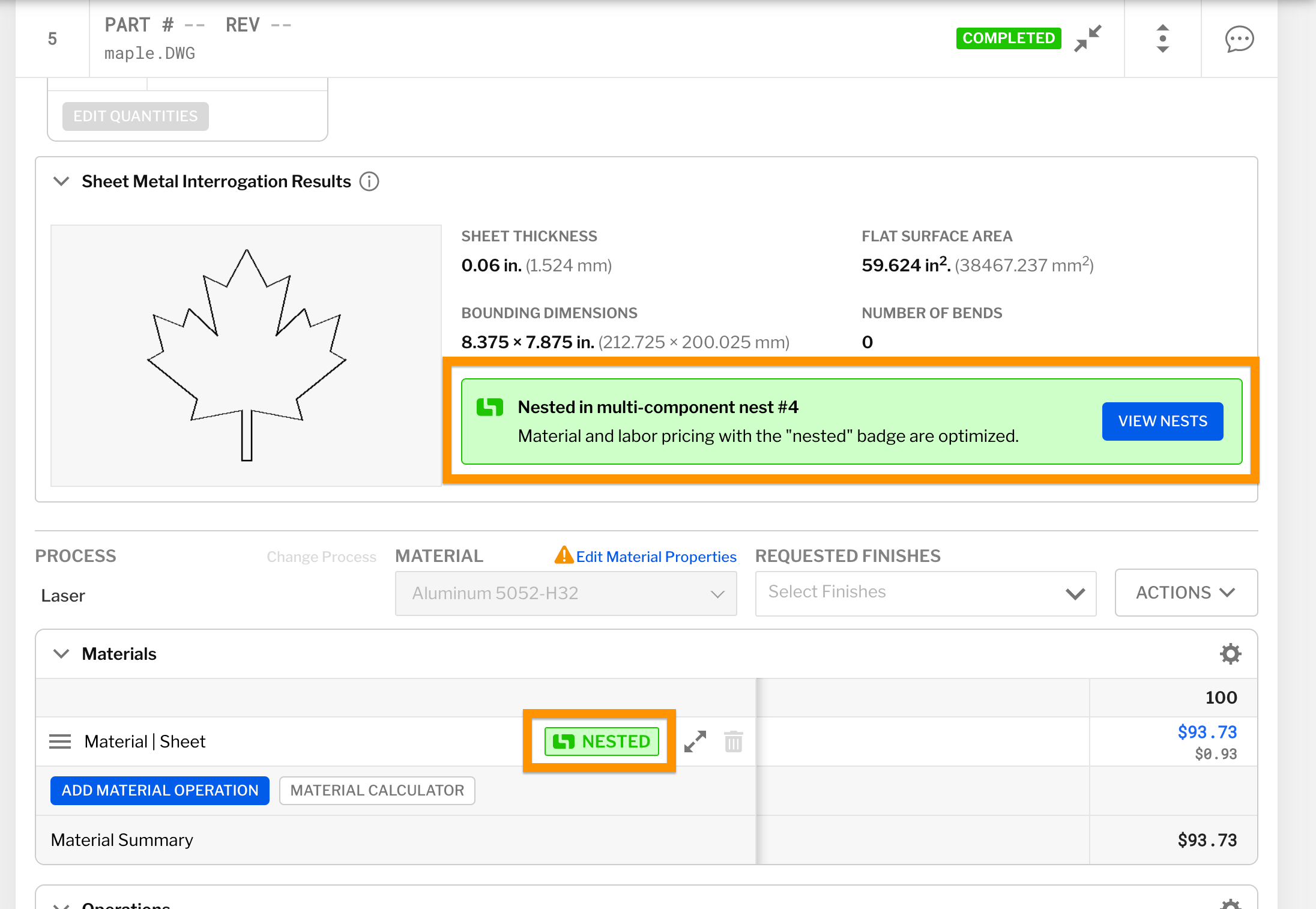 Multi-component sheet metal nesting