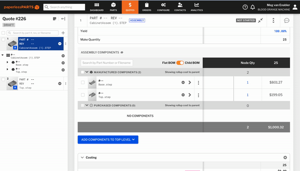 Editing the BOM structure of an assembly part