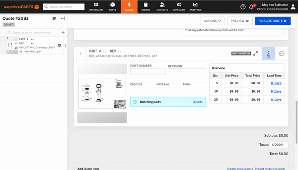Quoting an assembly part from a PDF