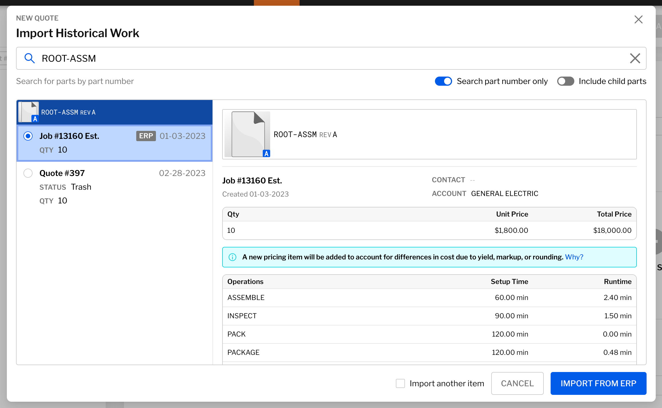 Importing historical work from your ERP