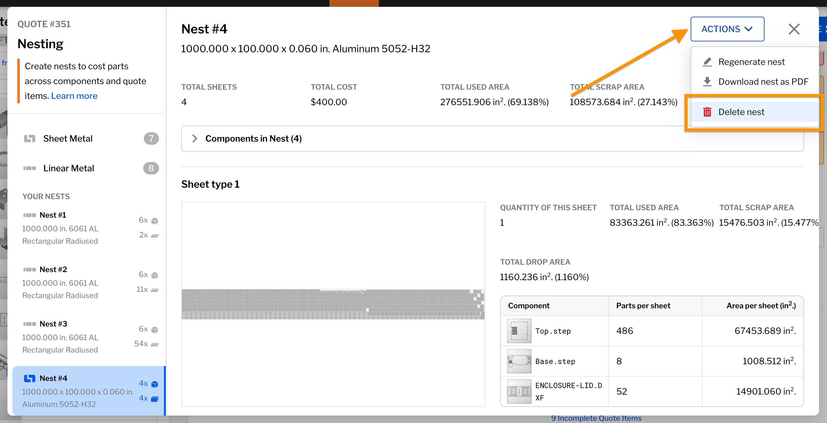 Multi-component sheet metal nesting