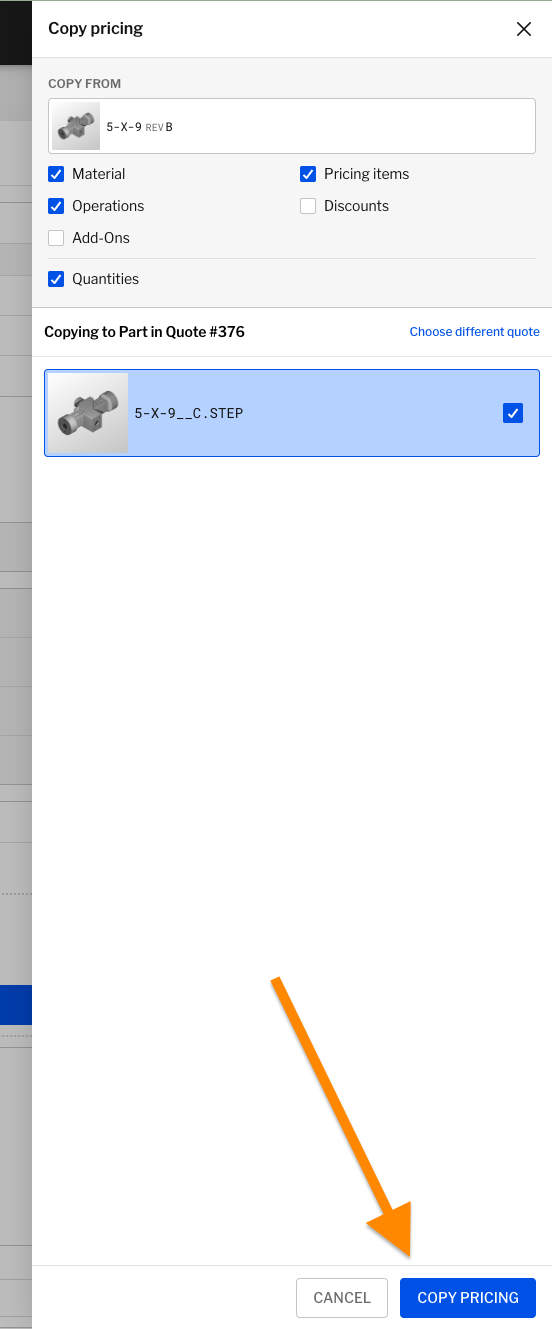How do I copy pricing between quote items?