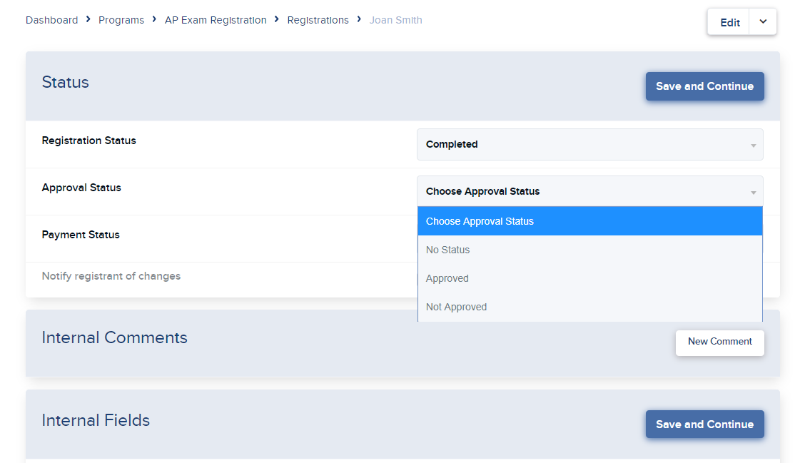 Student Registration - Approving/Not Approving Participants For a Program