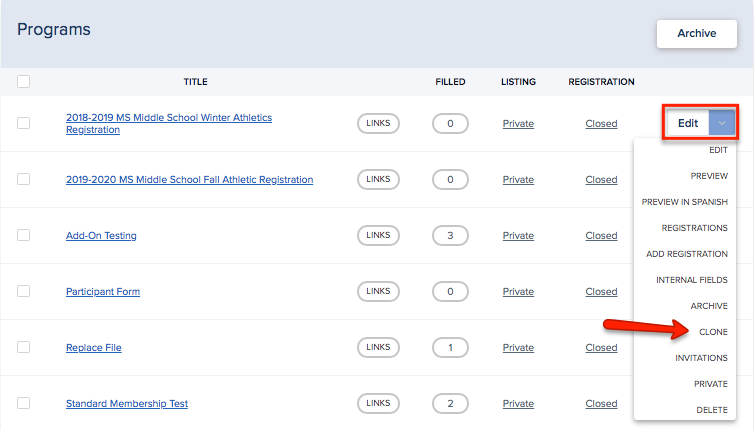 How do I Clone a Program in Arbiter Registration? – ArbiterSports