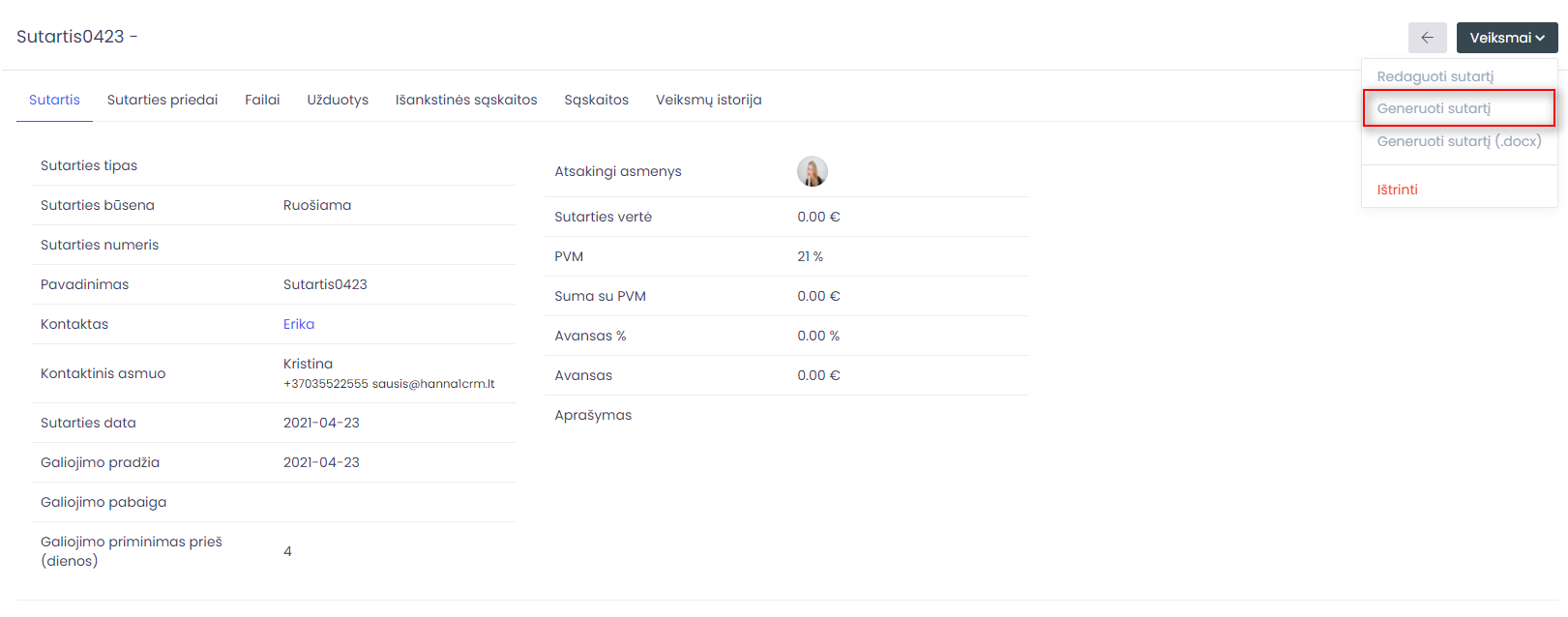 Sutartys - Hanna CRM pagalba