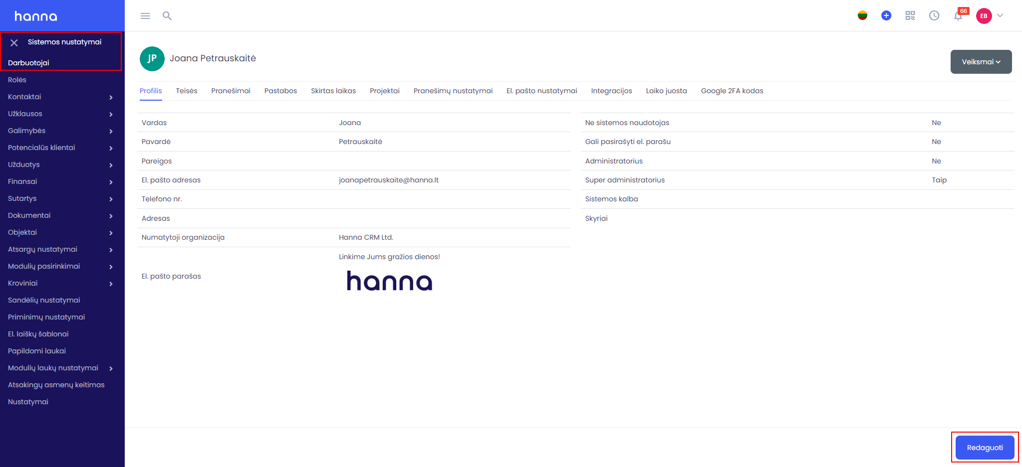 El. pašto parašas. Kaip susikurti? - Hanna pagalba